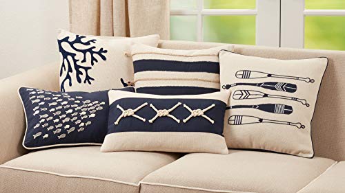 SARO LIFESTYLE Naviguer Collection Rope Knots Appliqué Throw Pillow with Poly Filling, 12" x 20", Navy Blue