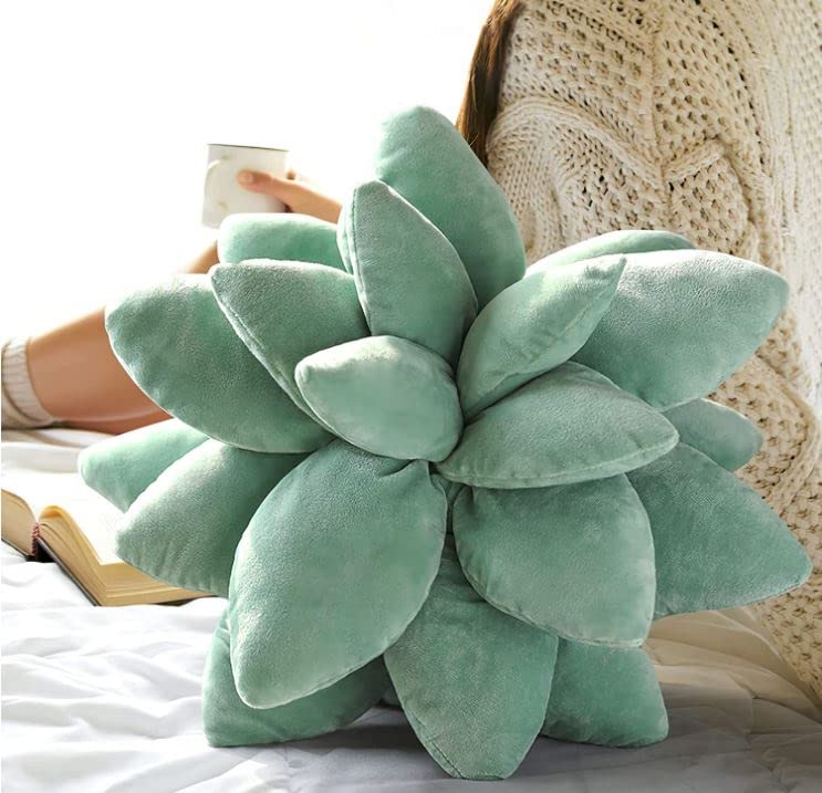 17.7in 3D Succulent Pillow, Green Plush Cactus Succulent Pillow, Green Succulent Throw Pillow for Bedroom or Living Room Home Decoration, Novelty Cactus Pillow