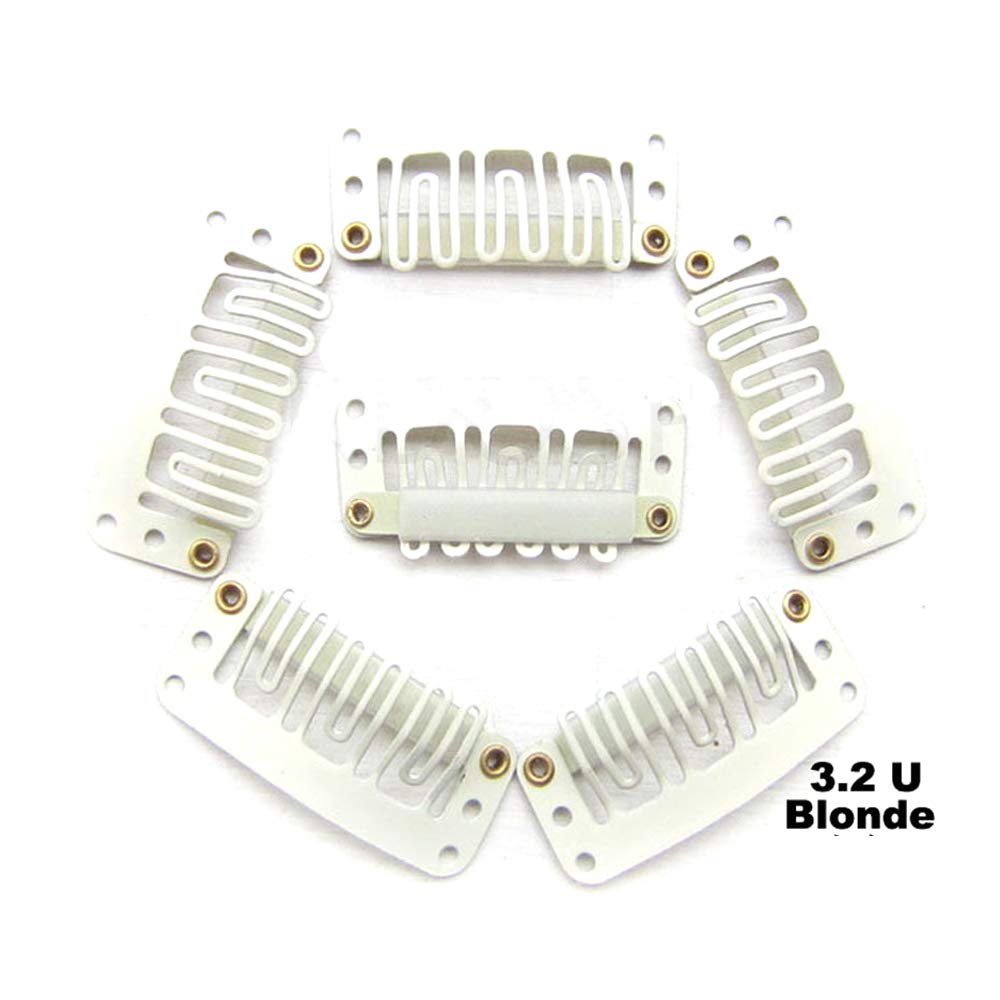 50pcs Hair Extensions Clips U-Shape Stainless Steel Snap Clips for Wigs and Hair Extensions and Hairpieces 30 Assorted Sewing Needles and 2 Rolls Thread (Blonde)
