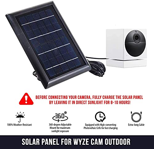 Wasserstein Solar Panel Compatible with Wyze Cam Outdoor - Power Your Surveillance Camera continuously with 2W 5V Charging (2-Pack, Black) (Wyze Cam Outdoor NOT Included) (Renewed)