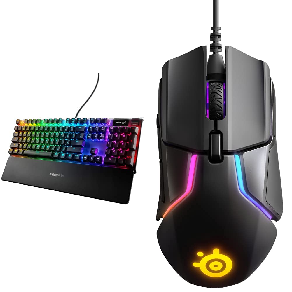SteelSeries Apex 7 Mechanical Gaming Keyboard – OLED Smart Display – USB Passthrough and Media Controls – Tactile and Quiet – RGB Backlit (Brown Switch) with Rival 600 Gaming Mouse