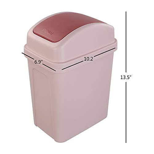 Asking 1.8 Gallon Small Trash Can with Swing-top Lid, Plastic Garbage Bin, Pink