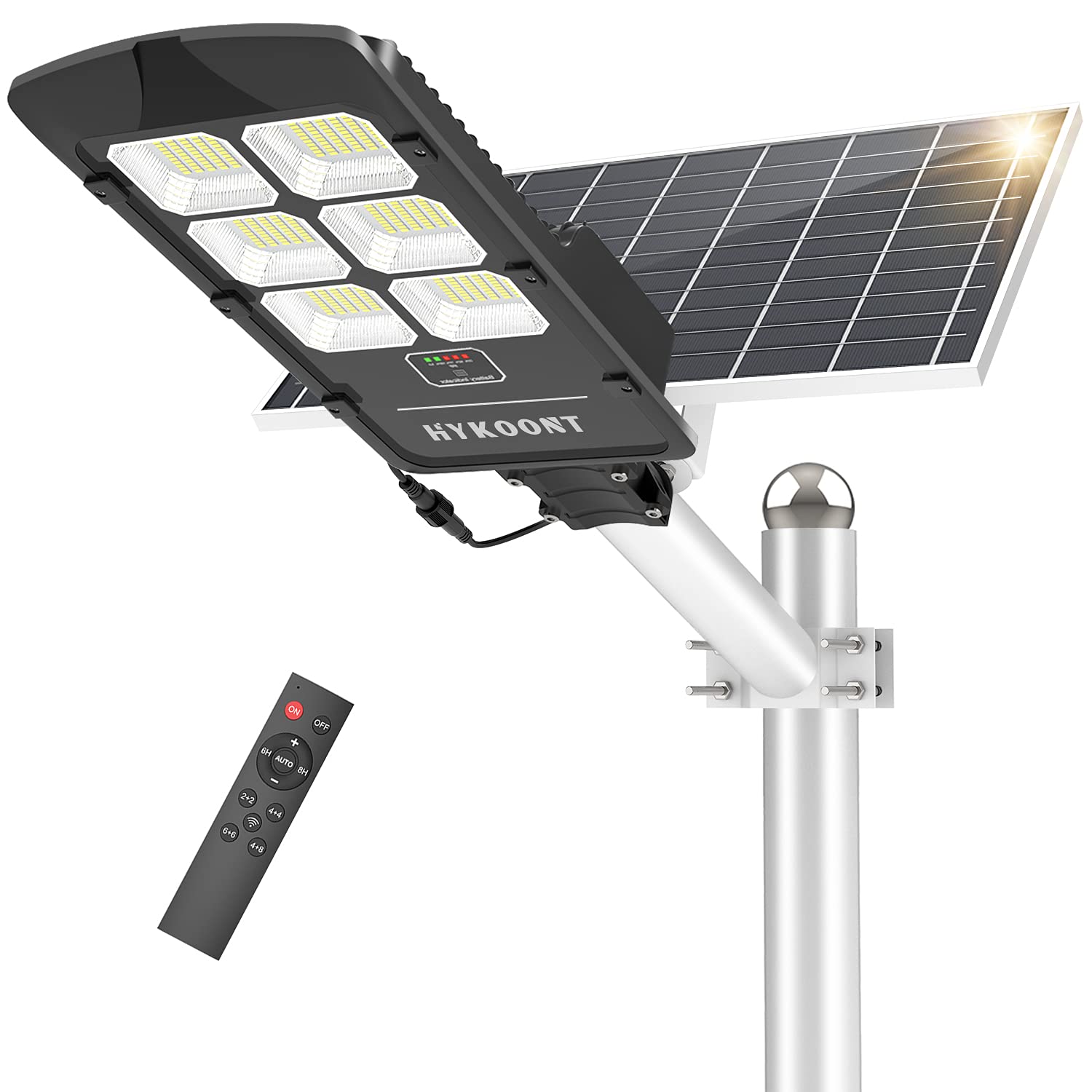 HYKOONT Solar Street Light, 500W Solar Parking Lot Lights Dusk to Dawn Outdoor Solar Lights, IP66 Waterproof 6500K Street Light Solar Powered Lighting for Garage,Garden,Patio (792 LEDs)