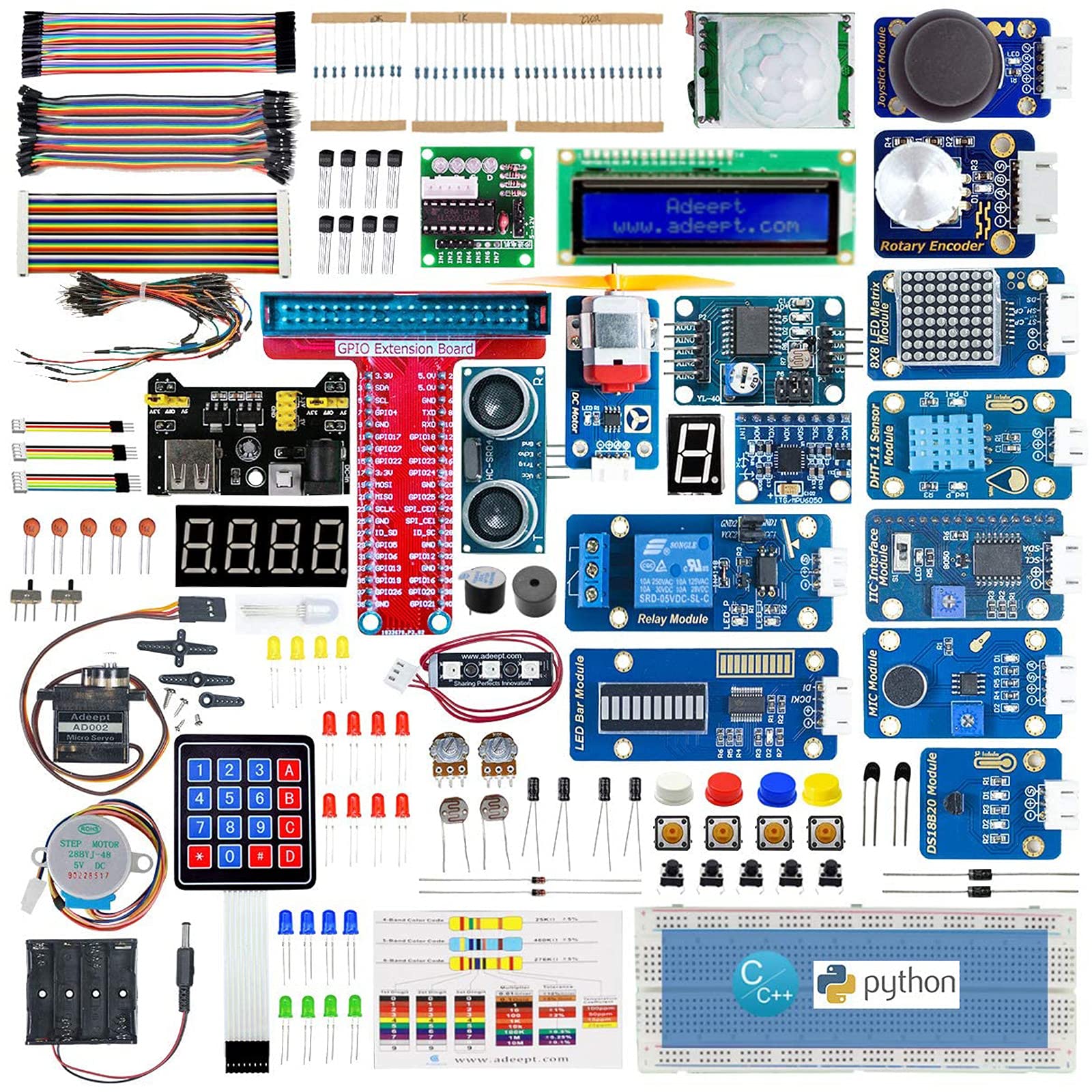 Adeept Upgrade Ultimate Starter Kit for Raspberry Pi 4 3, Raspberry Pi Kit, Python C Code, 40 Projects, DIY Electronic Components Kit with 480 Pages PDF Manual