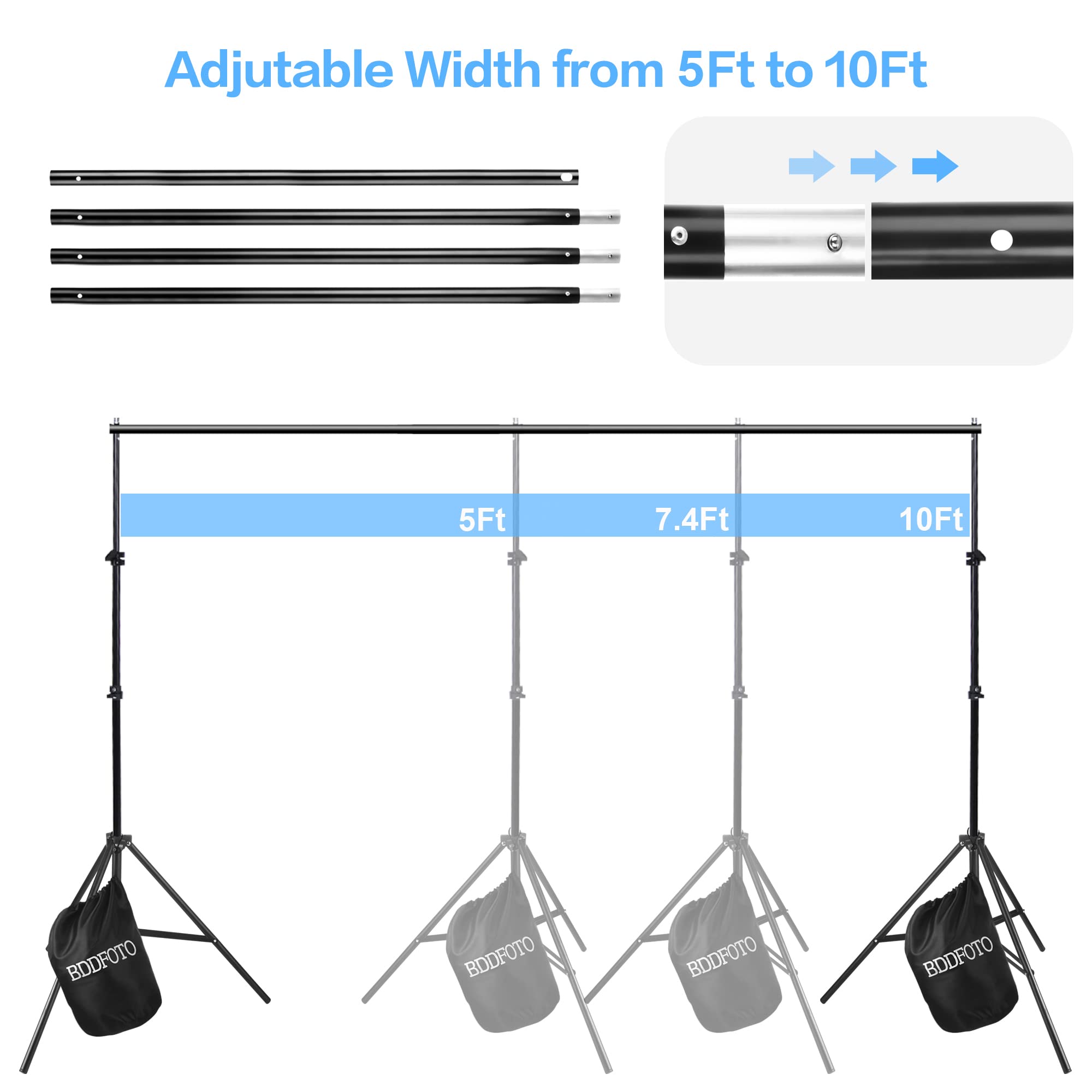 BDDFOTO Backdrop Stand Party Birthday Support Kit 6.5x10ft/2x3m with 4PCS Clips(11.4 cm),2X Sand Bags,Personal Background Photography Stand with Canvas Carry Bag