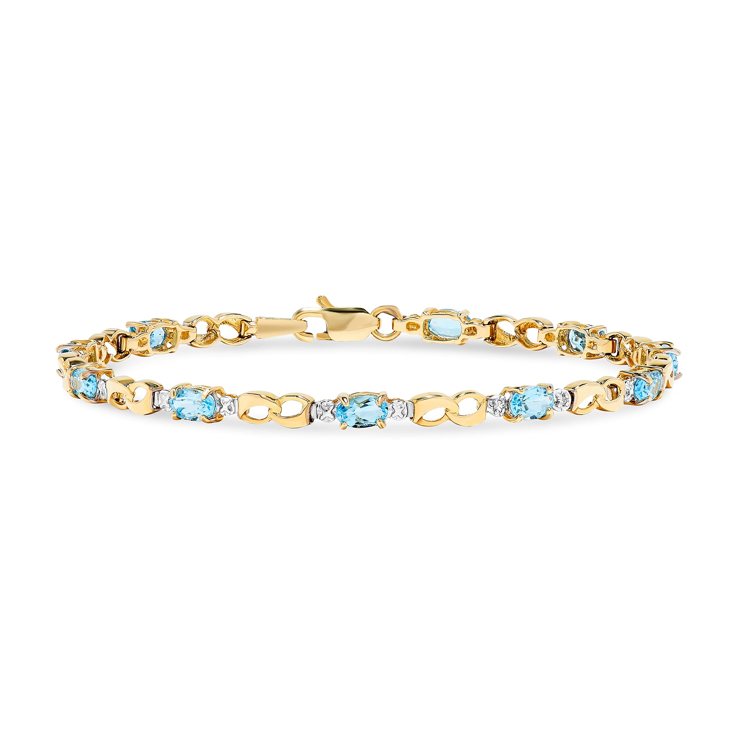 10k Yellow Gold Oval Blue Topaz and Diamond Accent Infinity Link Bracelet