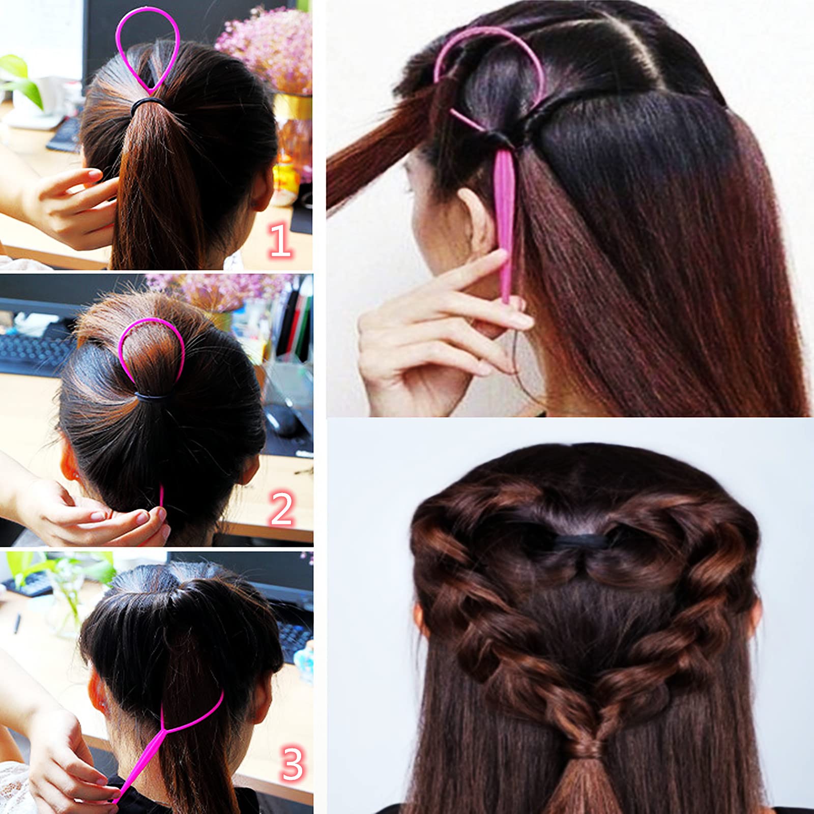 1000Pcs Clear Elastic Hair Rubber Bands, 4pcs Topsy Tail Hair Tools,Hair loop Styling Tool, French Braid Tool Loop,Soft And Mini Hair Elastics Ties for Girls Kid And Women Ponytail,1pcs Rat Tail Comb