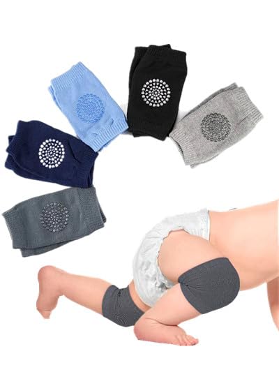 Baby Crawling Knee Pads Toddler Leg Warmer Safety Protective Cover Toddlers Learn to Socks Children Short Kneepads(5 Pairs)