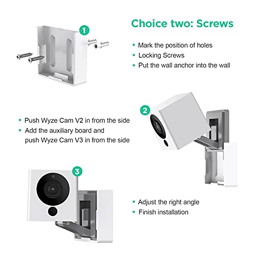 OLAIKE 3Pack Wall Mount Bracket for Wyze CamV3/V2/Spotlight, Strong Adhesive Holder 3M Stick On or Screws Bracket, Support 360° Swivel and 180° Tilt (NOT Include Camera), White