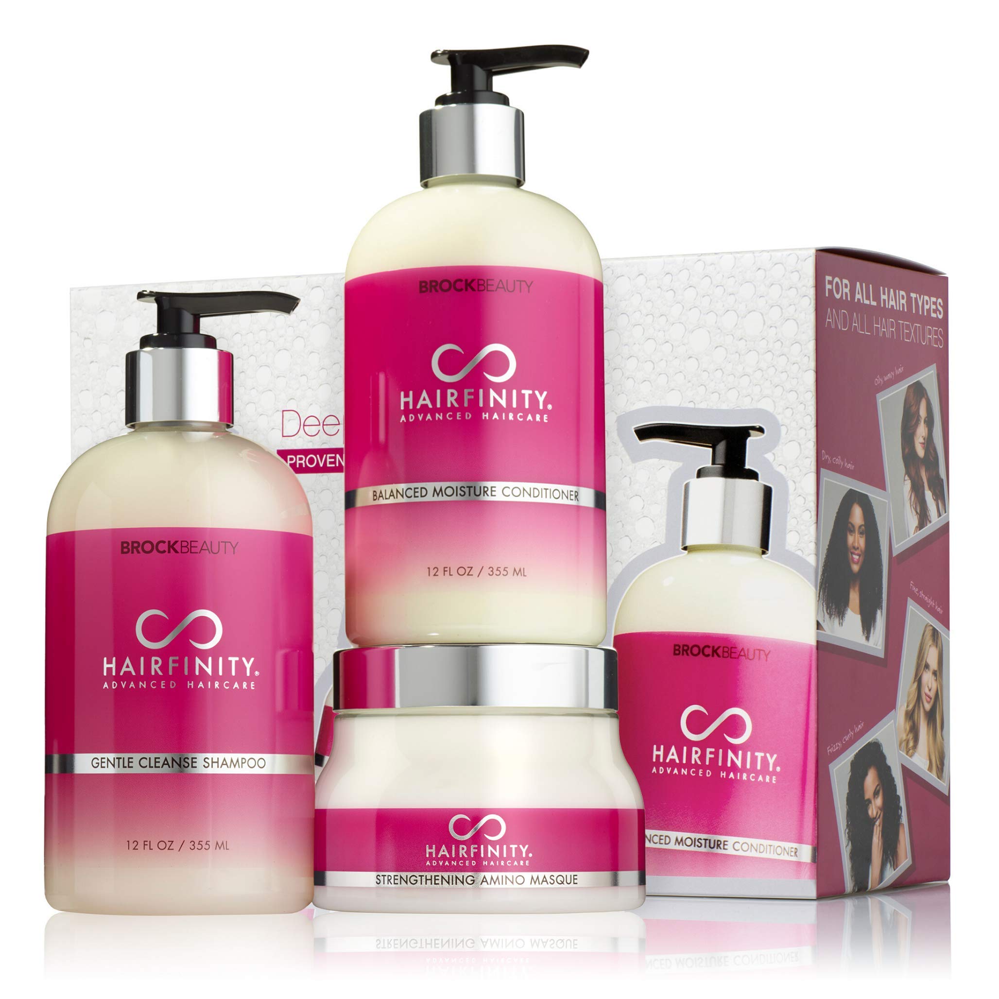 Hairfinity Deep Repairing Kit - Biotin Shampoo & Conditioner Set with Keratin Hair Mask - Silicone & Sulfate Free Growth Formulas for Damaged, Dry, Curly & Frizzy Hair - Thickening for Thin Hair