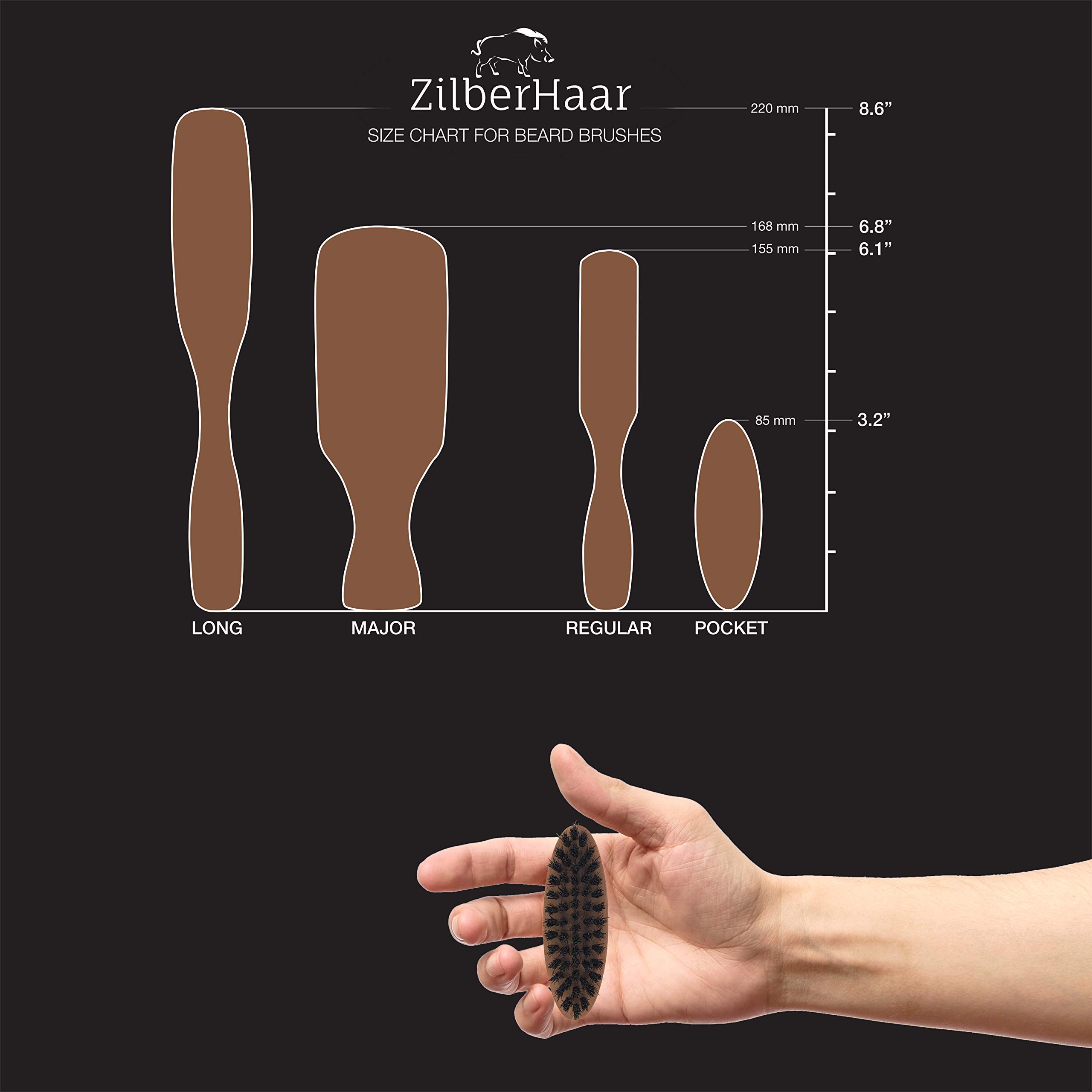 ZilberHaar Beard Brush Regular + Pocket Beard and Mustache Brush with Stiff Boar Bristles