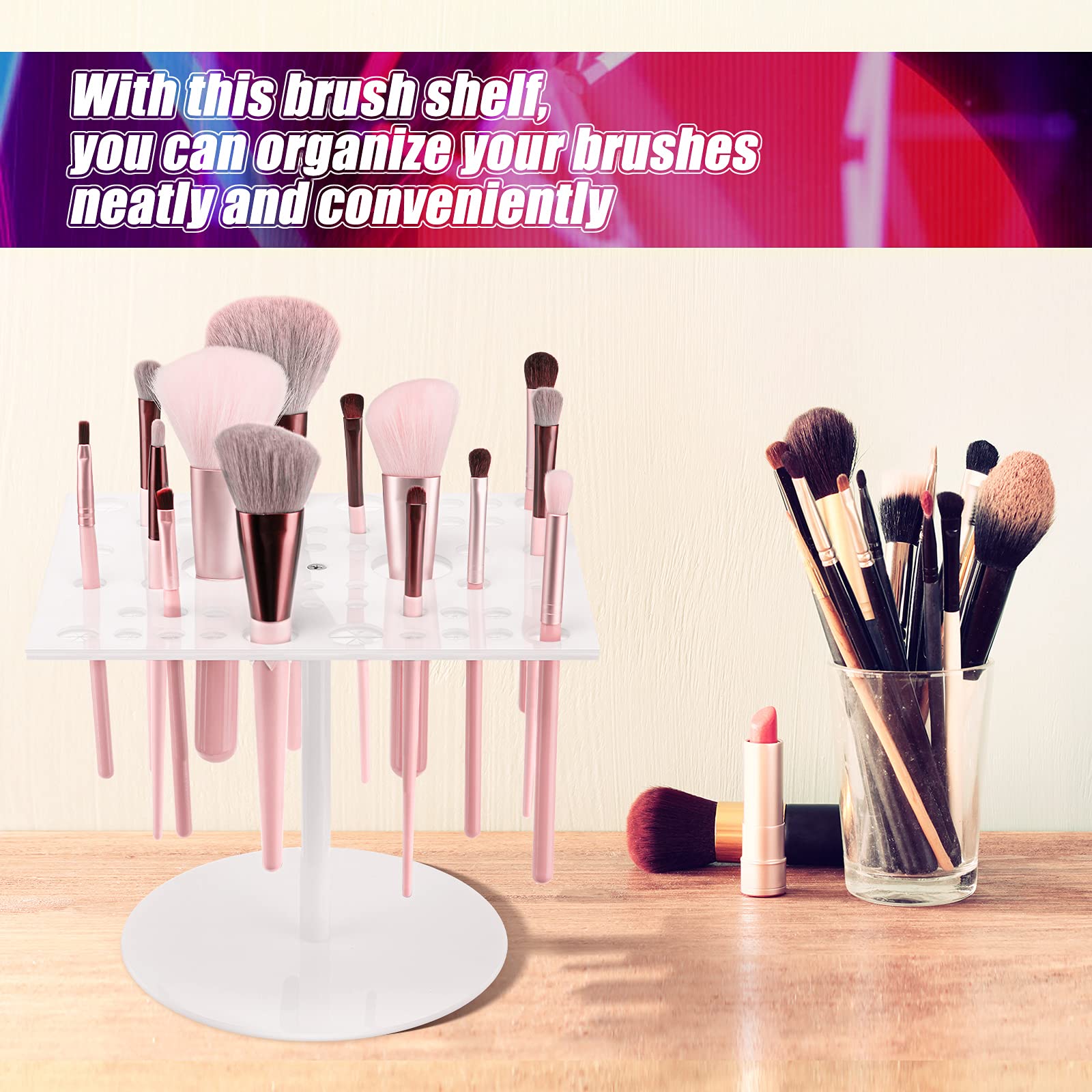 54 Holes Acrylic Brush Holder Makeup Brush Drying Rack Brush Dryer Collapsible Makeup Brush Holder Makeup Brush Dryer Stand for Acrylic Nail Brush Makeup Lover (White)