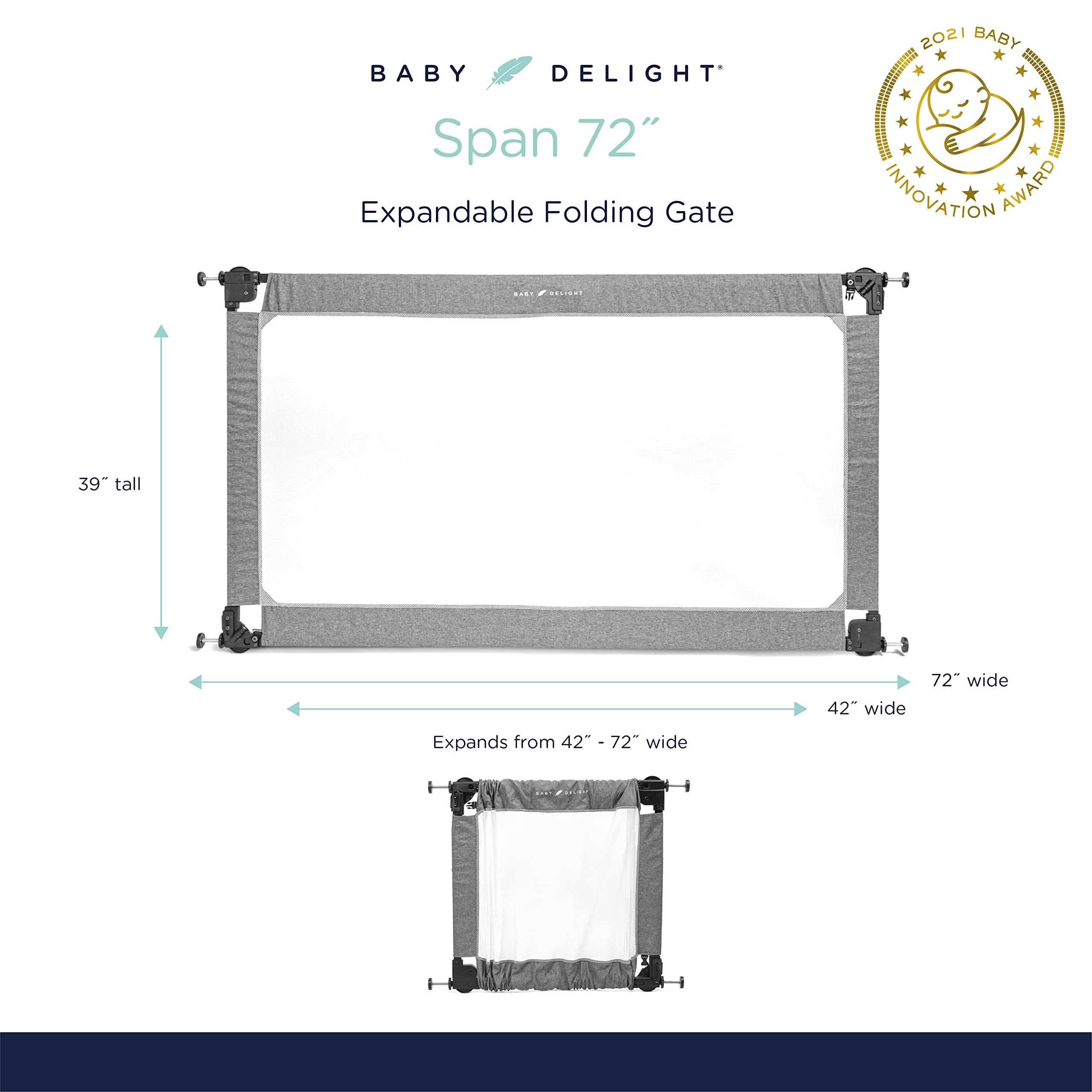 Baby Delight Go with Me Portable Mesh Baby Gate | Span 42-72" Expandable Folding Gate | Pressure Mounted | Charcoal Tweed, Pack of 1