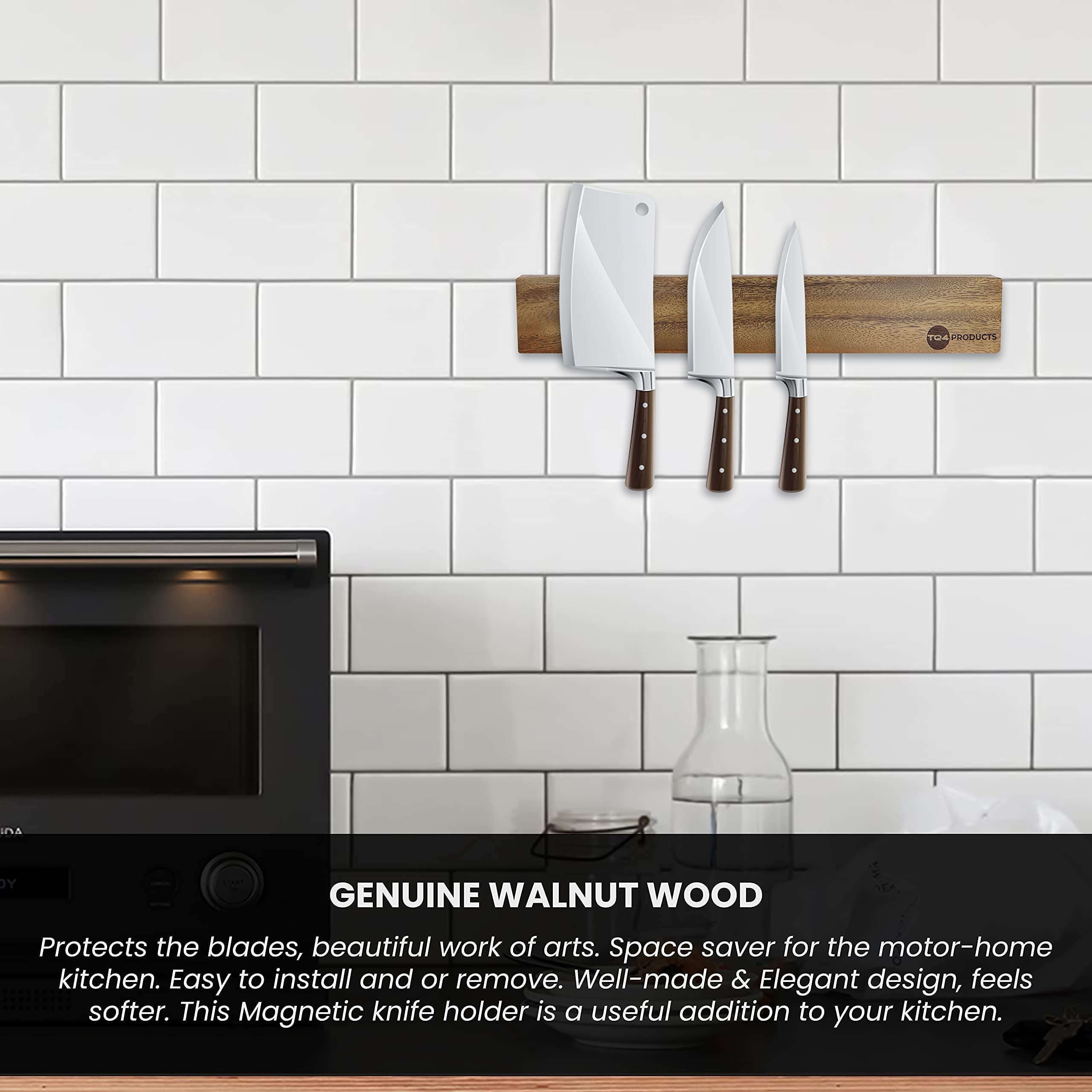 Wood Magnetic Knife Holder 16inch with Powerful Magnets Strong and Thick Wall Mount Knife Rack Easy to Install and Space Saver Organizes Your Kitchen - Multifunctional Magnet Holder, Knives Excluded