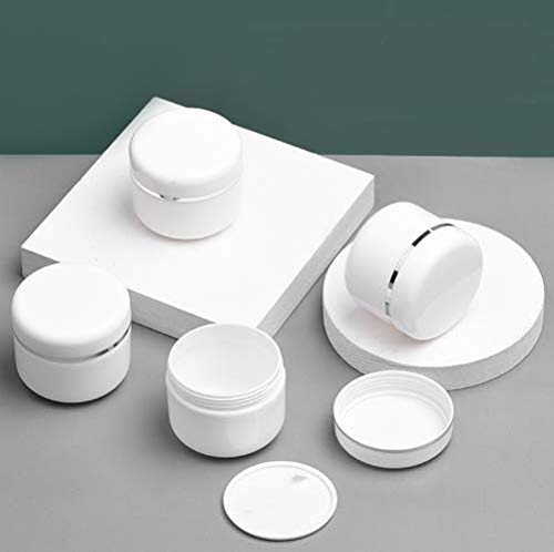 JQYXSS 4 Pieces Empty White Silver Edge Plastic Jar,Face Cream Lip Balm Lotion Storage Container for Cosmetic, Lotion, Cream
