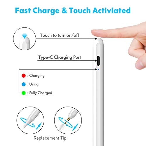 Stylus Pen for iPad 2024-2018 with Faster Charge,Tilt Sensor Battery Indicators Pencil for iPad Pro M4 2024,iPad Air M2 2024,iPad 10/9/8/7/6th,iPad Air 5/4/3,iPad Pro 11 & 12.9",iPad Mini 7/6/5