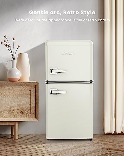 Bodare Retro Mini Fridge with Freezer: 3.2 Cu.Ft Mini Refrigerator with 2 Doors - Small Refrigerator Energy-Saving Compact Refrigerator - Small Fridge for Bedroom Dorm Office Apartment (White)