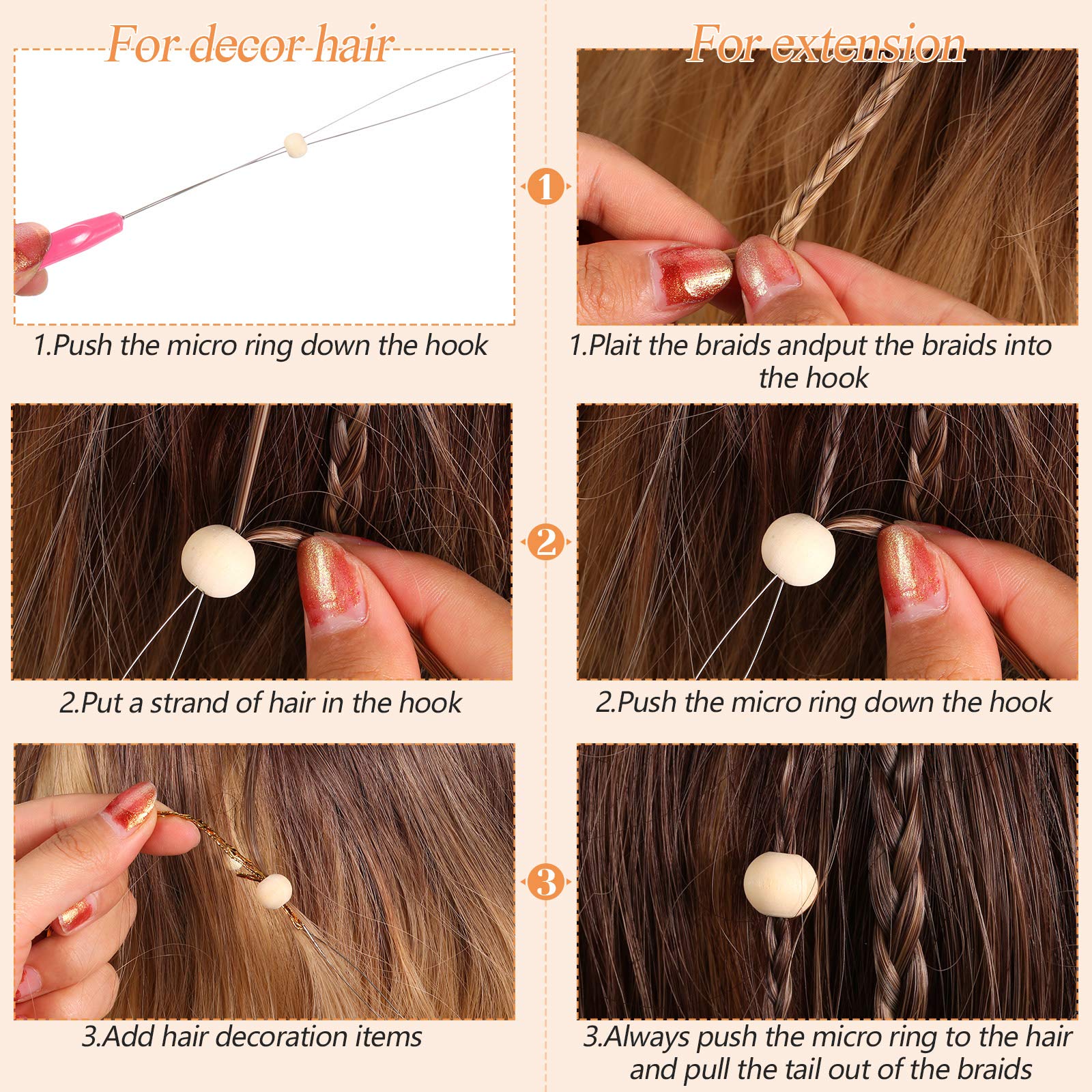 20 Pieces Hair Extension Loop Needle Threader Pulling Hook Needle Bead Device for Hair or Feather Extensions Supplies, DIY Hook Tool Loop Tools(Pink)