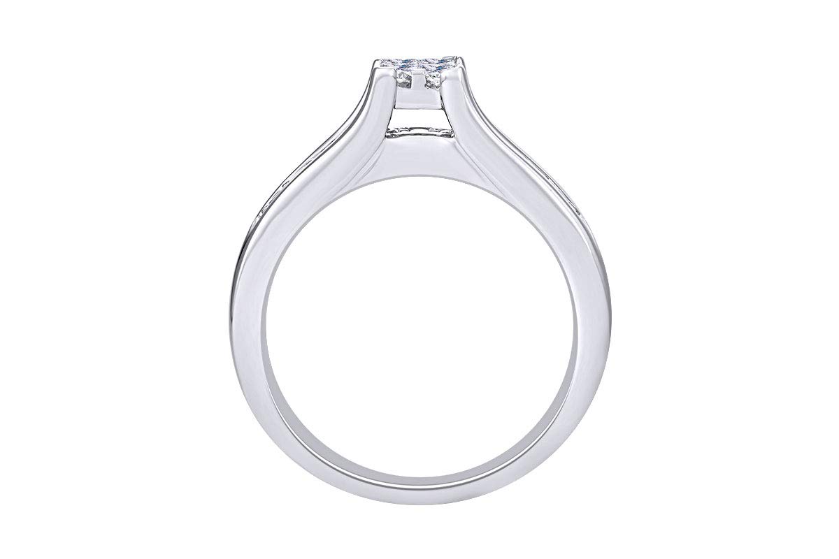 1/2 CT Princess/Round Natural Diamond Bridal Set Engagement Wedding Ring 14k Solid White Gold (I-J Color, I2-I3 Clarity, 0.50 Cttw) Ring Size-12