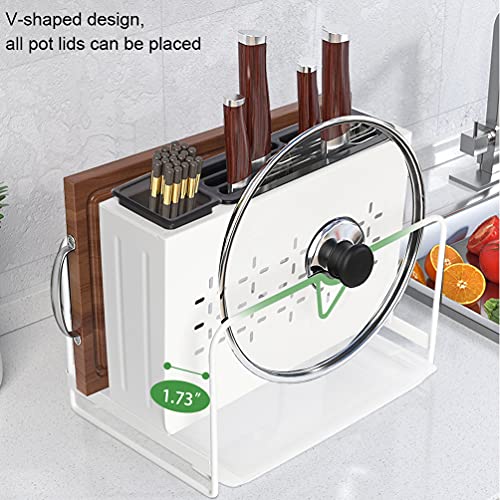 Knife Block, Smathou Knife Holder, Cutting Board Holder, 4 in 1 Kitchen Countertop Organizer, White