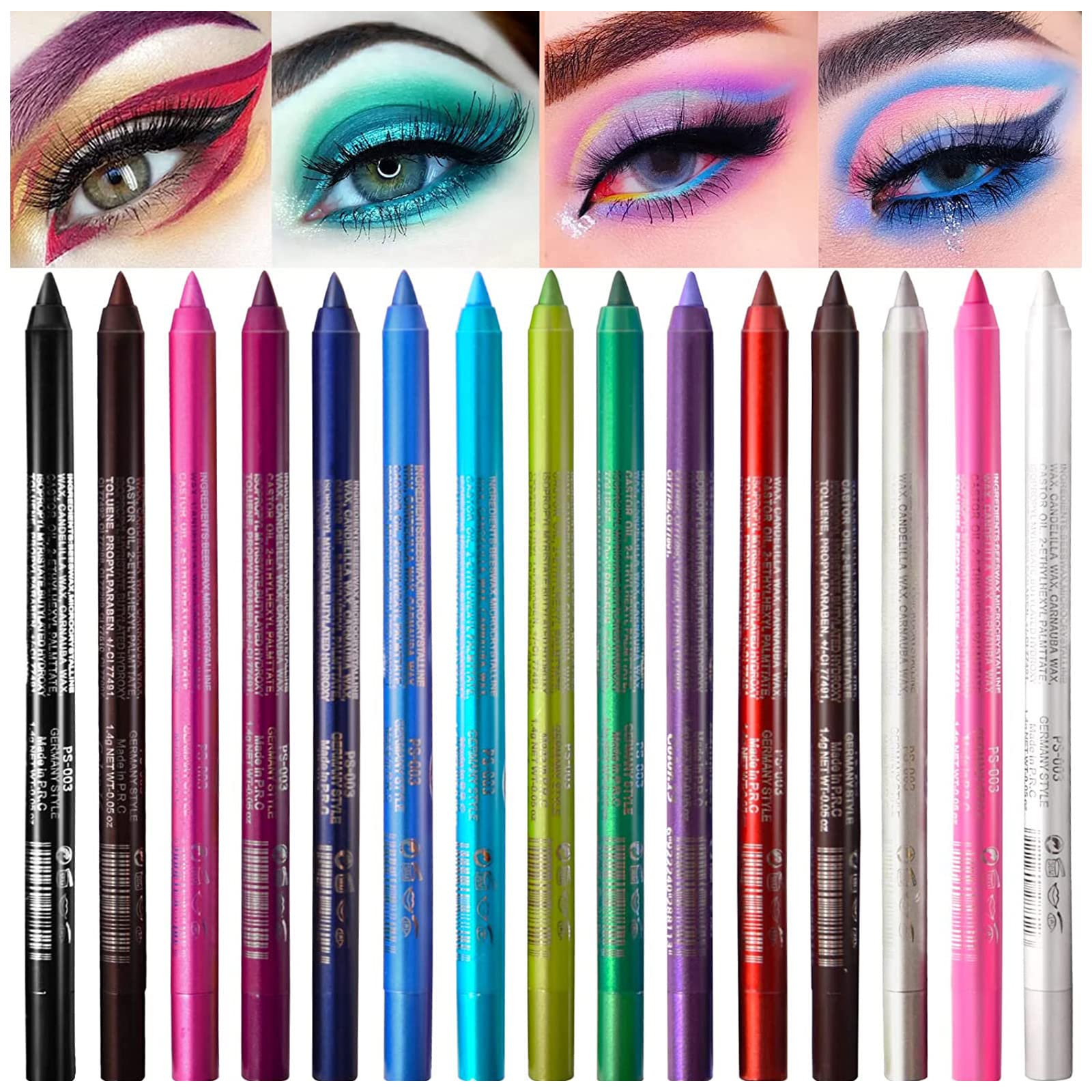 ADIMANIS 15 Colored Eyeliners Pen Set, Colour Eyeliner Pencils Pearl Eyeliner Kit Glitter Eye Liners for Women, Eye Shadow Pencil, Lip Liner, Professional Eye Makeup Set with Halloween Cosplay Makeup