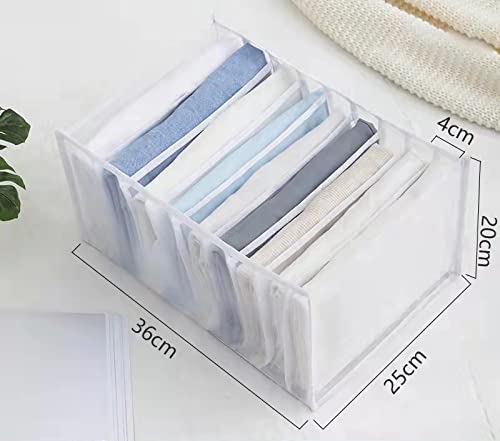 3 Pack Washable Wardrobe Clothes Organizer, Jeans Leggings Compartment Storage Box Closet, Drawer Organizers for Clothing, Folding Clothes Mesh Separation Organizer (White Jeans+T-shirts+Leggings)