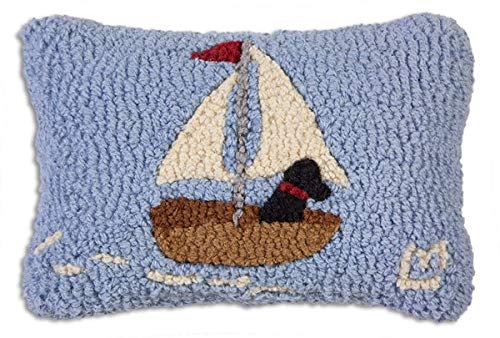 Chandler 4 Corners Artist-Designed Black Lab Sailing Hand-Hooked Wool Decorative Petite Throw Pillow (8” x 12”)