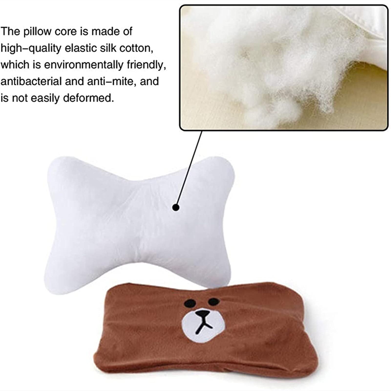 Azoepart 2PCS Car Cute Headrest Pillow Cartoon Car Neck Pillow Comfortable Soft Car Seat Plush Pillow Head Rest Cushion Universal Headrest Pillow for Travelling Car Seat and Home, Brown Bear