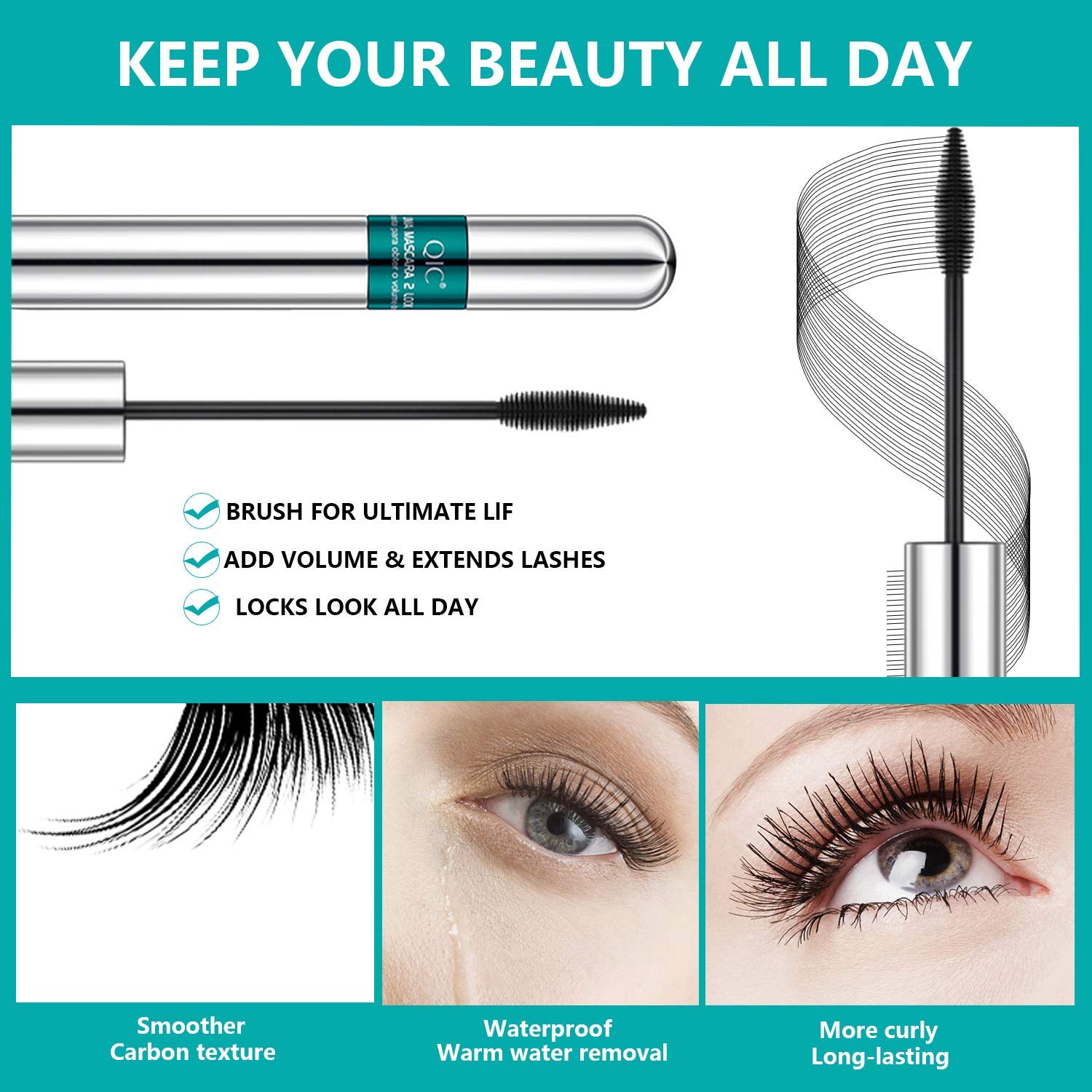 2PCS 4D Silk Fiber Lash Mascara,2 in 1 Mascara For Natural Lengthening And Thickening Effect,no clumping Superstrong Waterproof Mascara for Long-Lasting,Beauty Charming Eye Make up