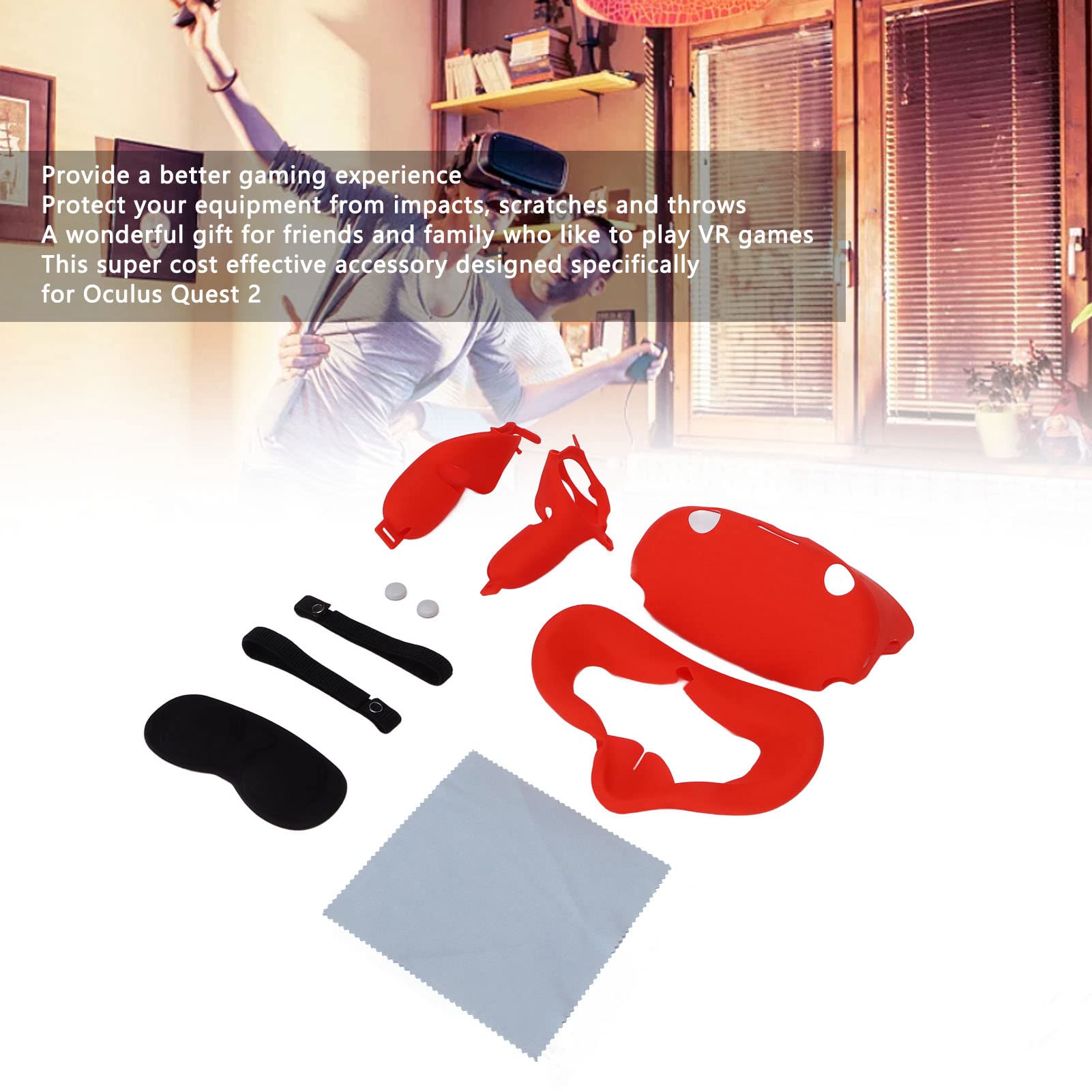 01 02 015 VR Glasses Silicone, VR Glasses Cover Skin Friendly Sweat Proof for Oculus Quest 2(red)