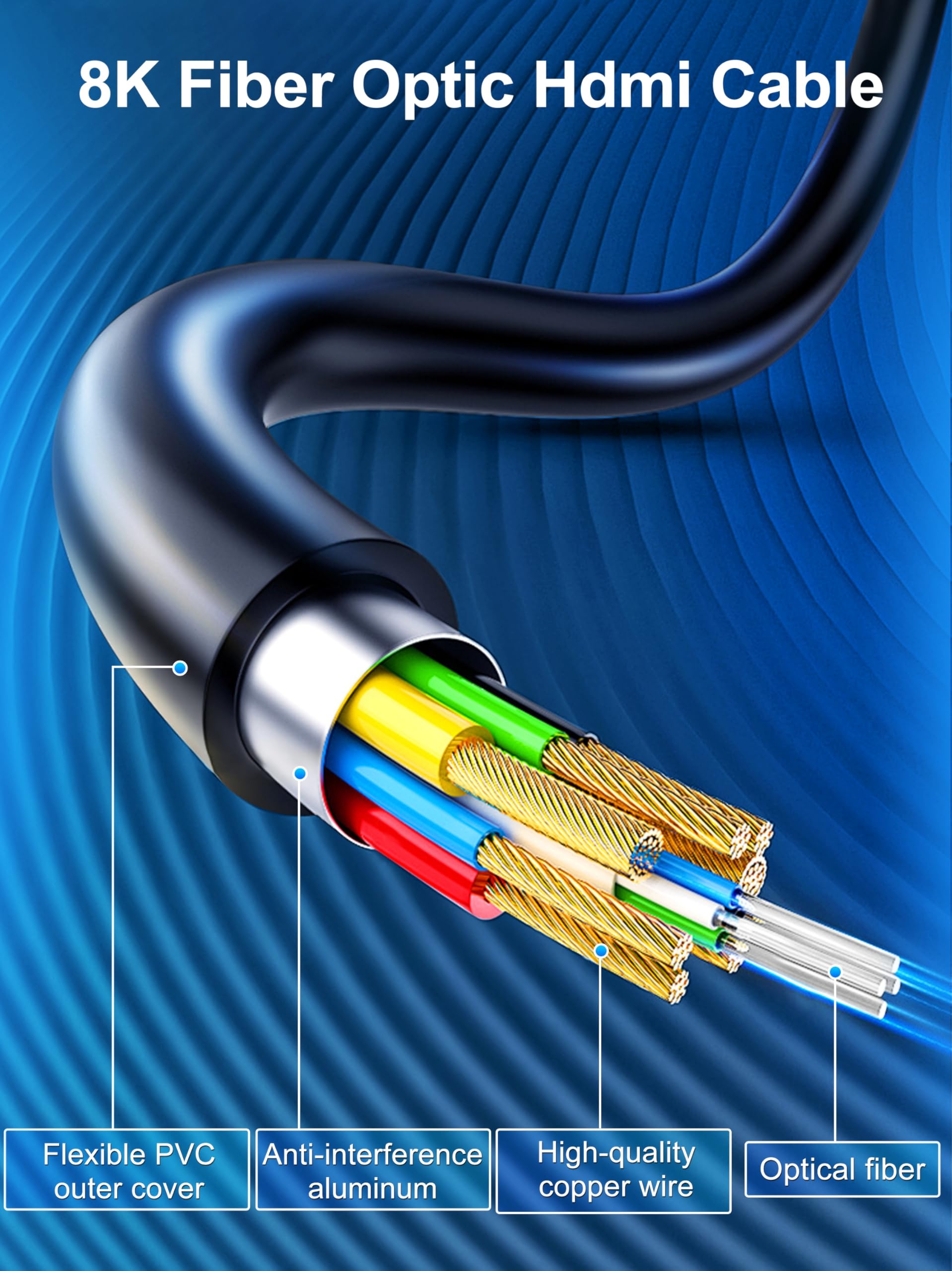 SOEYBAE 8K Fiber Optic HDMI Cable 100ft/30m, HDMI Cable 2.1 Support 8K@60Hz, 4K@120Hz, 48Gbps, eARC, HDCP2.2,PS5
