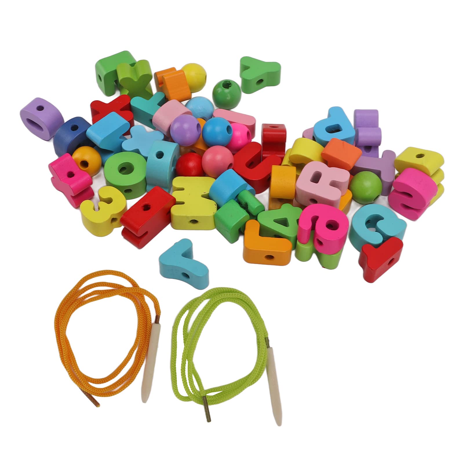 51Pcs Wooden Lacing Beads, Alphabet Letters Numbers Threading String Toys Preschool Fine Motor Skills Toy for Kids Boys Girls