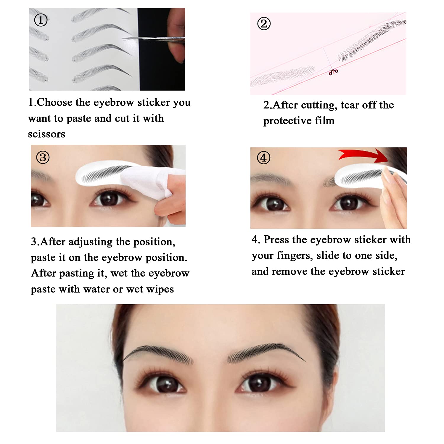 6 Sheets Eyebrow Tattoo Stickers 6D Realistic Stick-On Eyebrow Stencil Shape Waterproof Transfer Eyebrow Decal Quick Makeup Tool(3 styles brown)