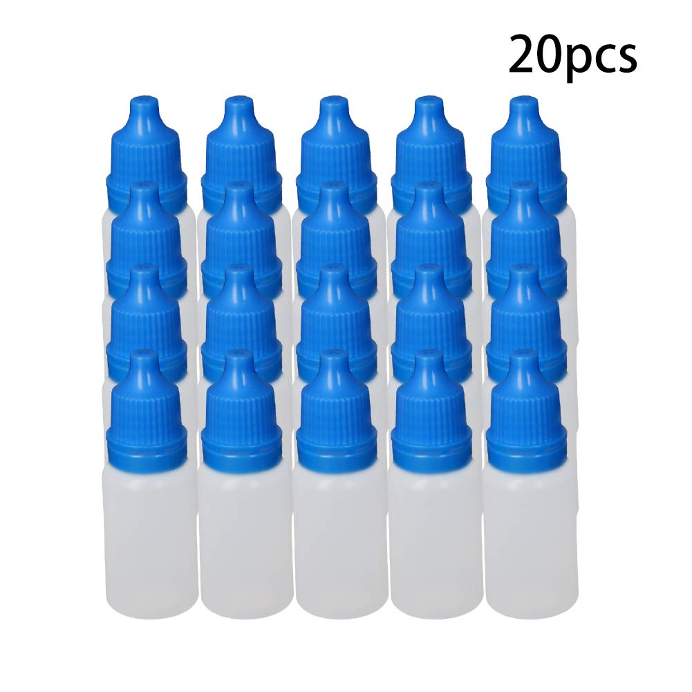 Bettomshin 20Pcs 10ml PE Plastic Dropping Bottles, Thin Mouth Vial of Squeezable Liquid Eye Liquid Dropper, Liquid Sample Seal Storage Bottle with Blue Cap