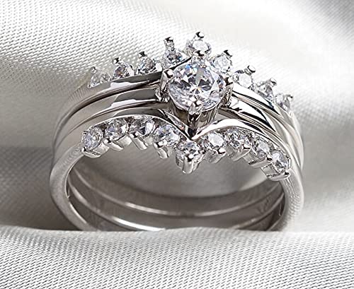 10KT White Gold Filled 1CT AAA CZ Women's Wedding Ring Bridal Sets 3 in 1 (White,7)