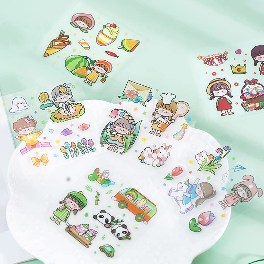 100 PCS Cute Cartoon Animal Stickers,Kawaii Transparent PET Sticker Sheets for Scrapbooking Bullet Journaling,Diary,DIY Arts Crafts,Album,Planners,Junk Journal
