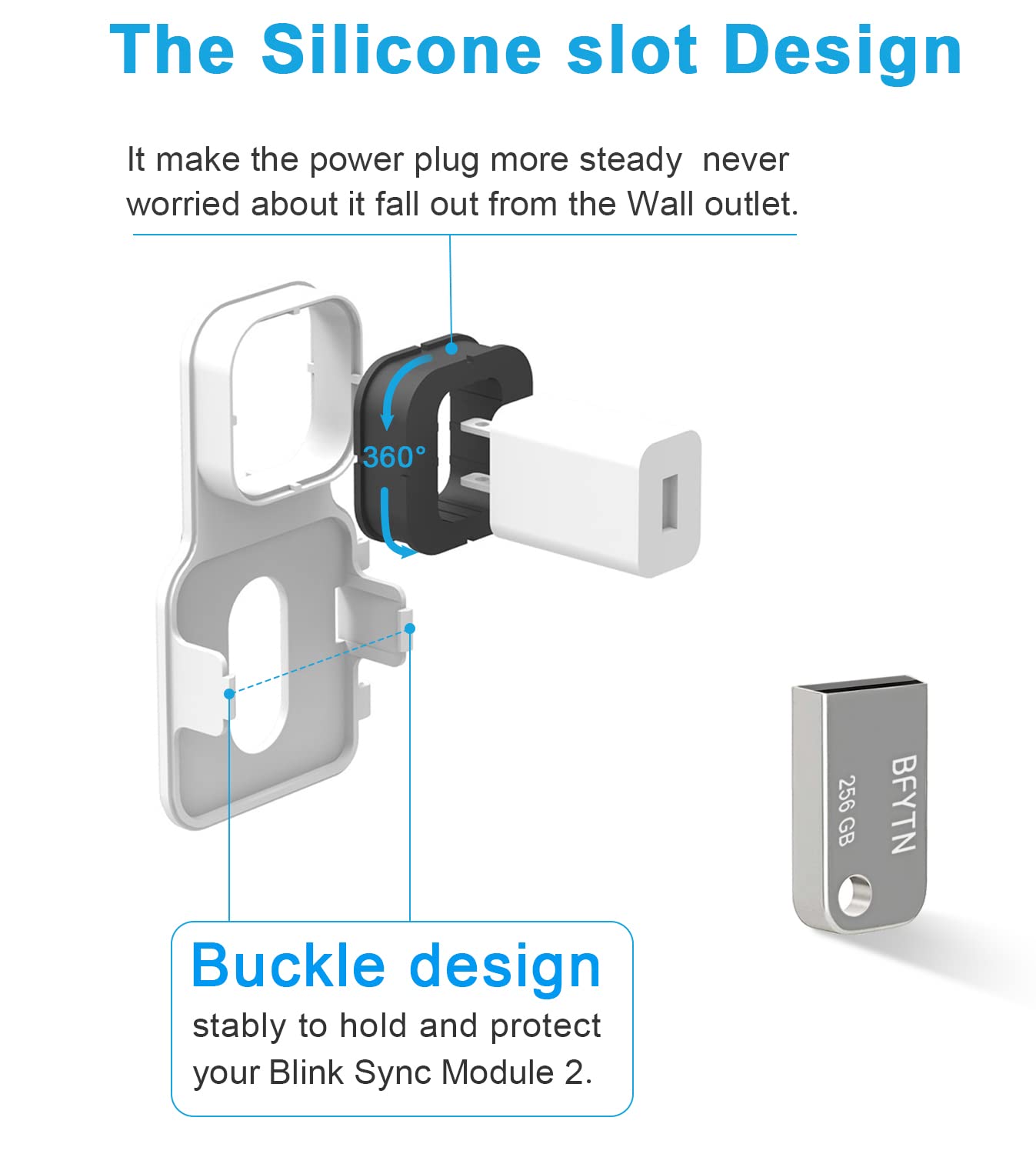 256GB Blink USB Flash Drive for Local Video Storage with The Blink Sync Module 2 Outlet Wall Mount Bracket Holder for Blink Outdoor with Short Cable (Blink Add-On Sync Module 2 is NOT Included)