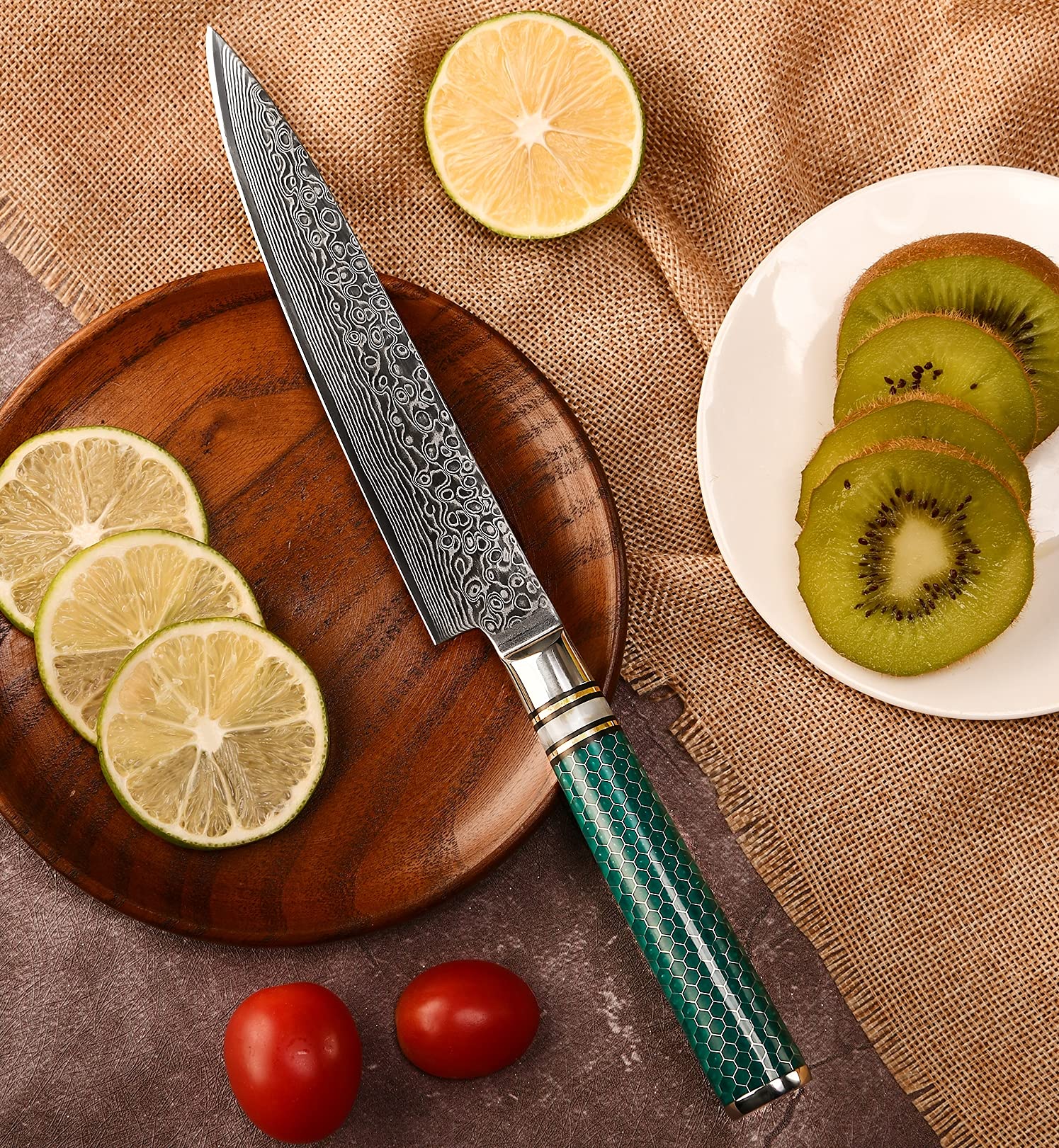 Utility Paring Knife 6 Inch Damascus Chefs Knife Utility Kitchen Knife Japanese VG10 Kitchen Paring Knives 67-Layer High Carbon Stainless Steel Knife Fruit Knife Christmas Gift