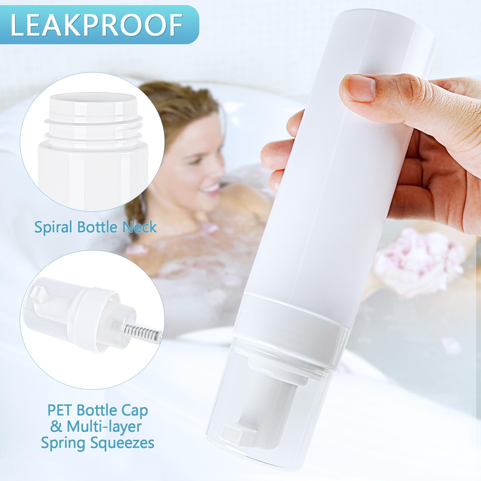 Foam Pump Bottle 200ml/6.8oz Empty Plastic Foam Dispenser Pump Bottle Travel Large Refillable BPA Free Lotion Bottles for Shampoo Shower Hand Soap Foaming (4 Pack) White