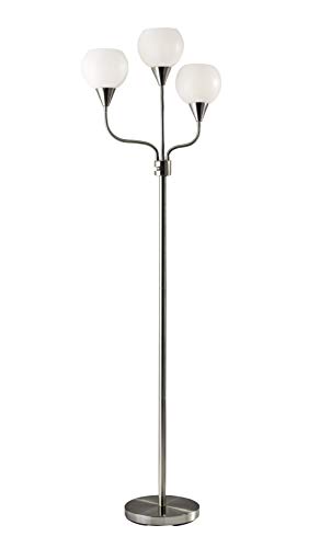 Adesso 1534-22 Phillip 3-Arm Floor Lamp, 65.5 in., 3 x 40 W Incandescent/13 W CFL, Brushed Steel/White, 1 Steel Lamp