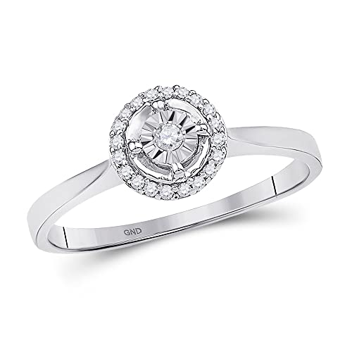 10kt White Gold Round Diamond Solitaire Halo Bridal Wedding Engagement Ring 1/12 Cttw