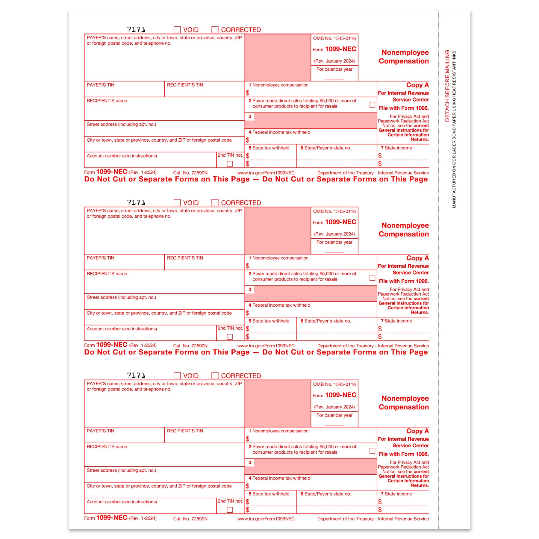 1099 NEC Forms 2024, 4 Part Tax Forms Kit, 25 Vendor Kit of Laser Forms Designed for QuickBooks and Accounting Software, 25 Self Seal Envelopes Included