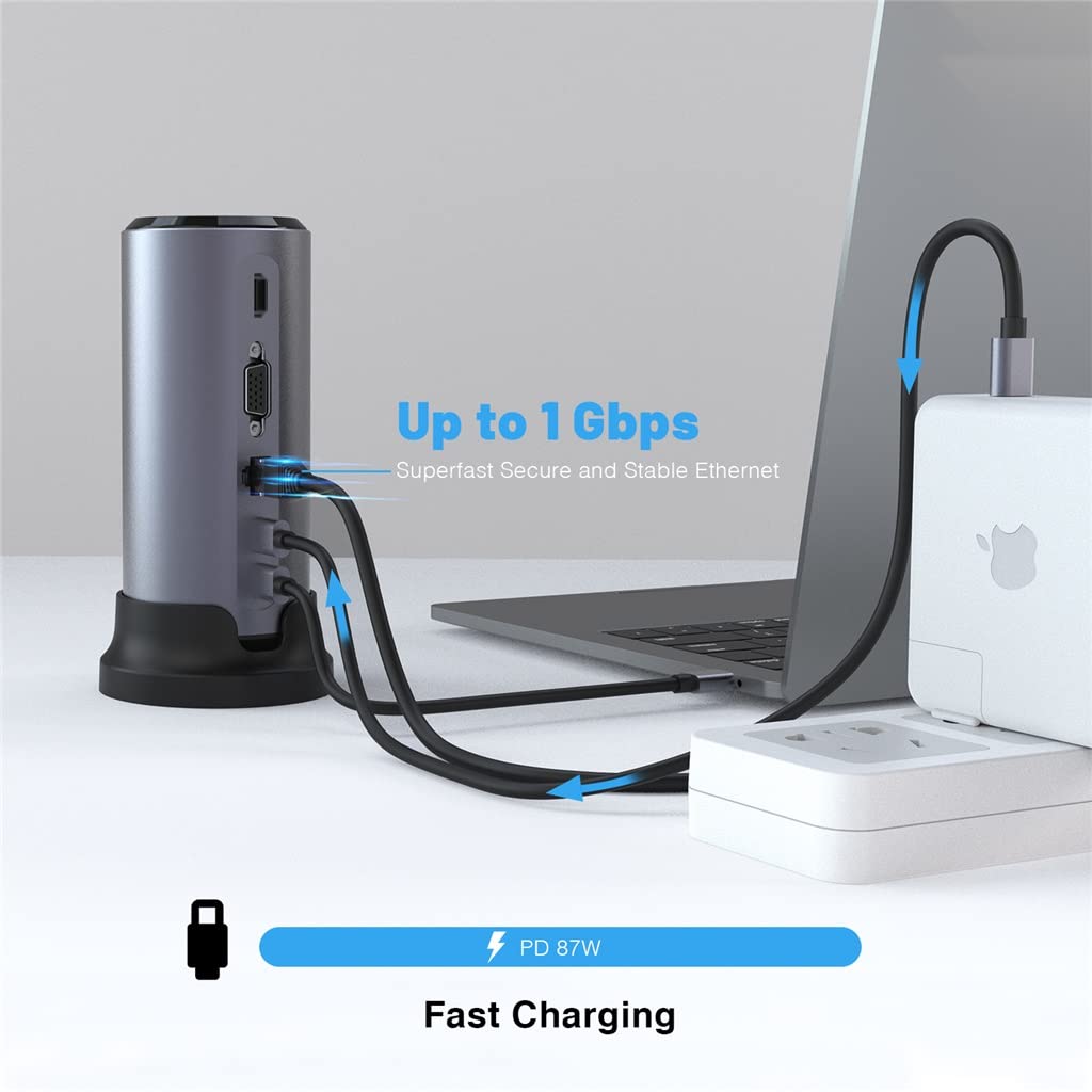 12 in 1 USB C HUB Dock USB C to Multi HDMI RJ45 VGA USB 3.0 USB C Data with PD Power Adapter Docking Station USB-C
