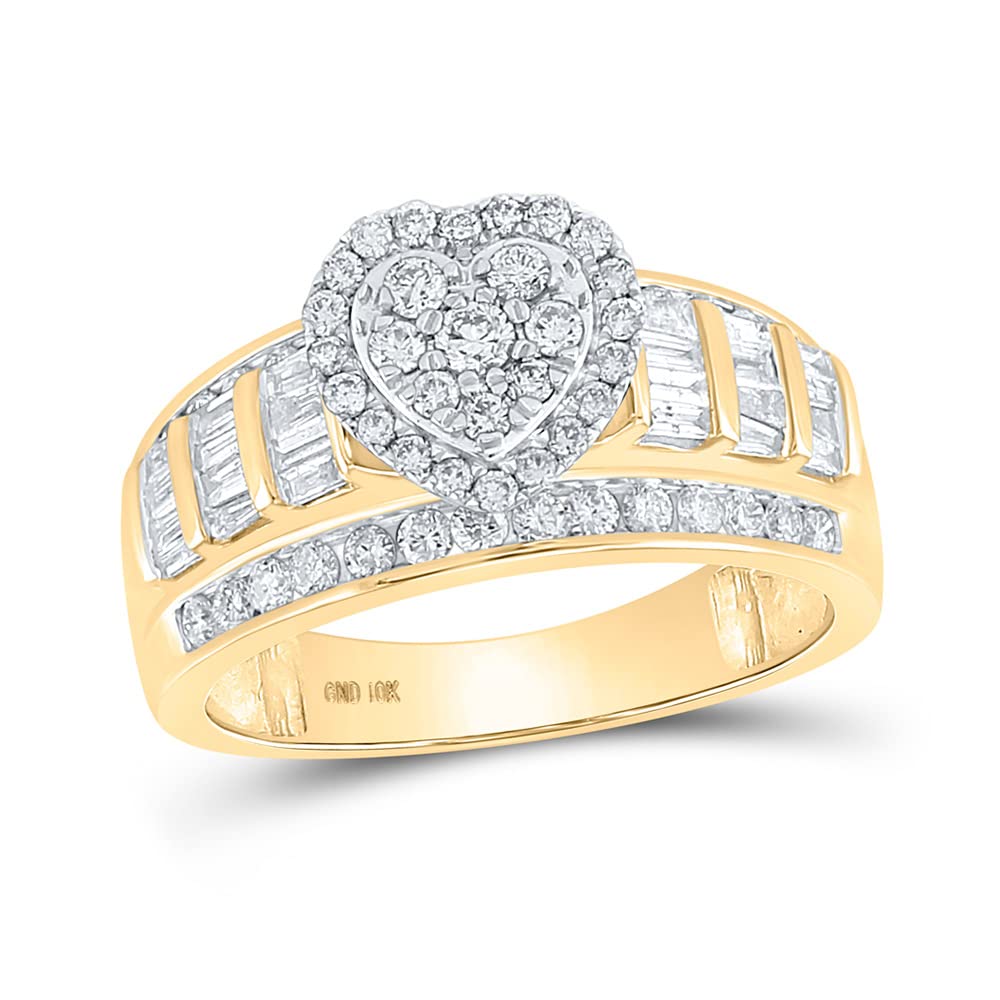 10kt Yellow Gold Round Diamond Heart Bridal Wedding Engagement Ring 1 Cttw