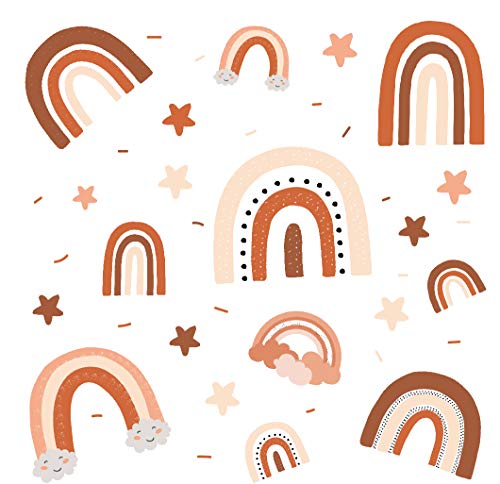 DrCor Boho Rainbow Wall Decal for Classroom Dorm Kids Room Nursery Rainbow Clouds Star Warm Earth Toned Wall Stickers Cute Home Decor,6 Sheets 10"x8"