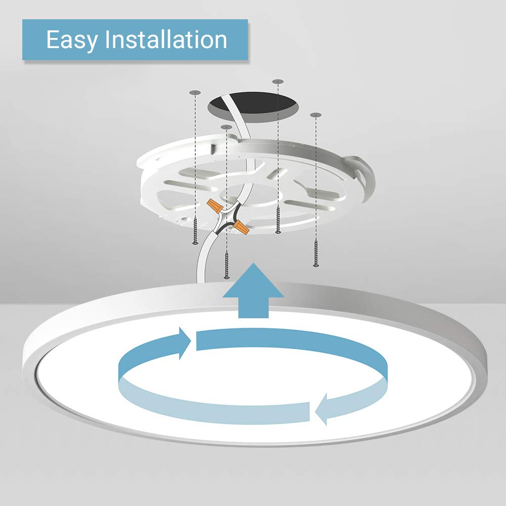 12 Inch 20W Flush Mount LED Ceiling Light, 2000 LM, Round Flush Mount Ceiling Lamp Fixture for Bedroom, Living, Kitchen, Hallway, Bathroom, Stairwell, Color White, Slim, 3 colors in 1(Non Dimmable)