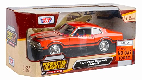 1974 for Ford Maverick Grabber Orange 1/24 DIECAST Model CAR by Motormax Forgotten Classics Series 73332 79043