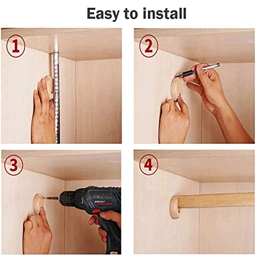 1pcs Wooden Oval Wardrobe Closet Rod for Hanging Clothes Premium Closet Pole Wardrobe Cross- bar Clothes Hanging Rods Polished Natural Beech Wardrobe Closet Rod with End Supports for Closet Storage