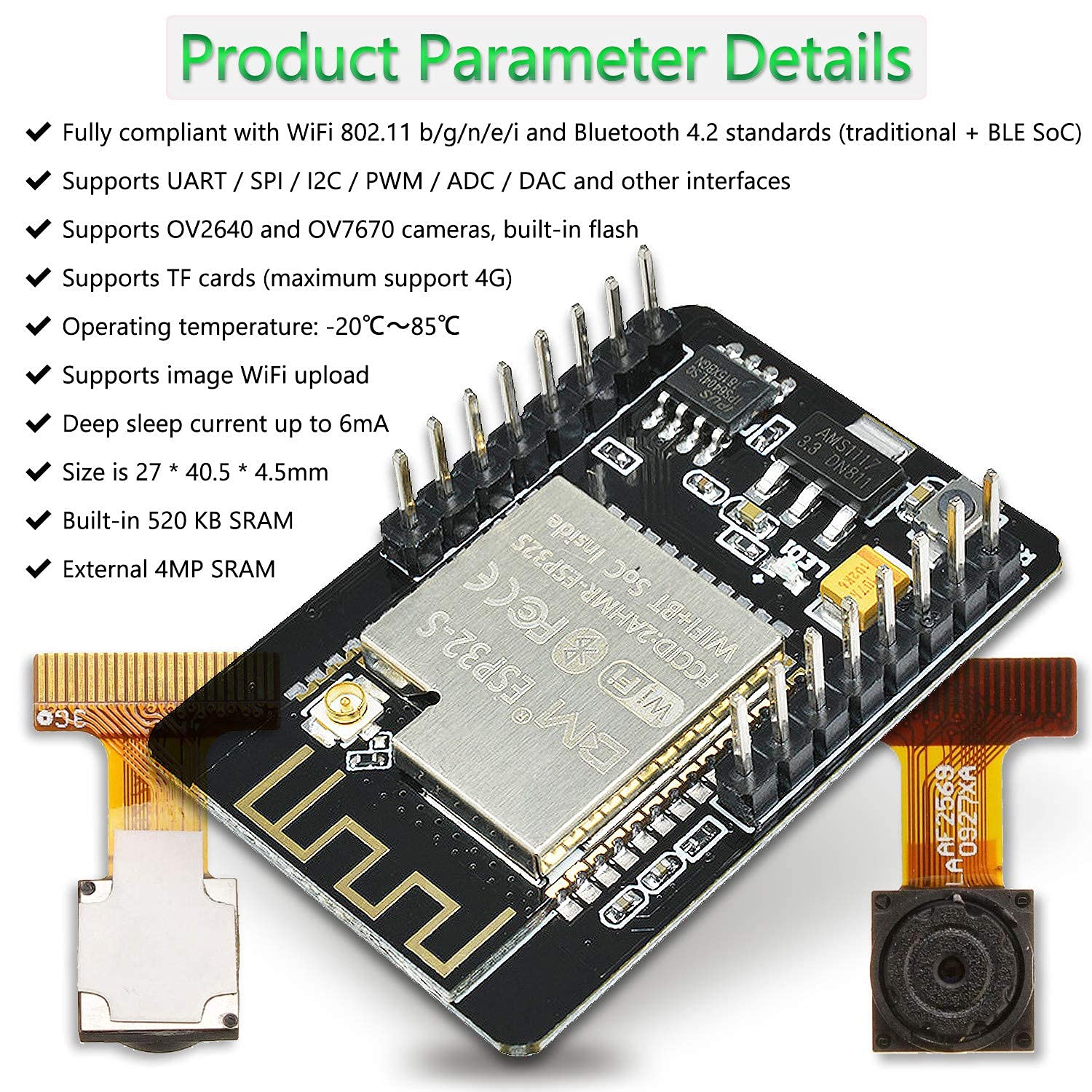 2PCS ESP32-CAM-MB, Aideepen ESP32-CAM W BT Board ESP32-CAM-MB Micro USB to Serial Port CH-340G with OV2640 2MP Camera Module Dual Mode