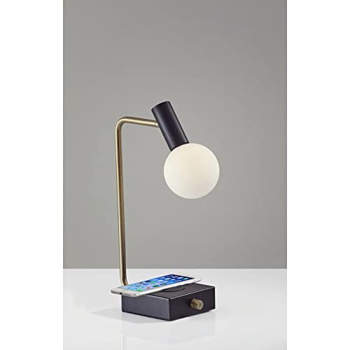 Adesso 3214-01 Windsor LED Desk Lamp Wireless Charging, 7W LED, 5W QI, USB Port, Indoor Lighting Lamps,Black